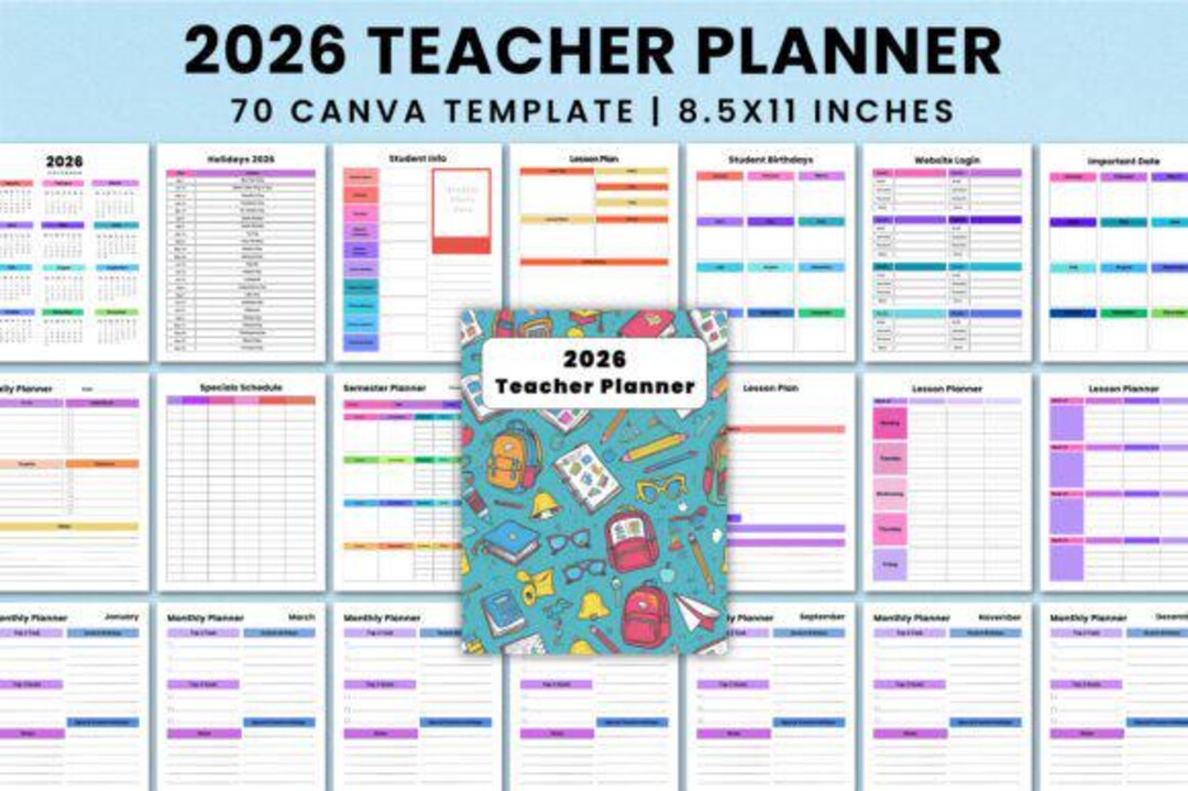 2026 Teacher Planner Canva Template – Editable Lesson Plans (printable ...