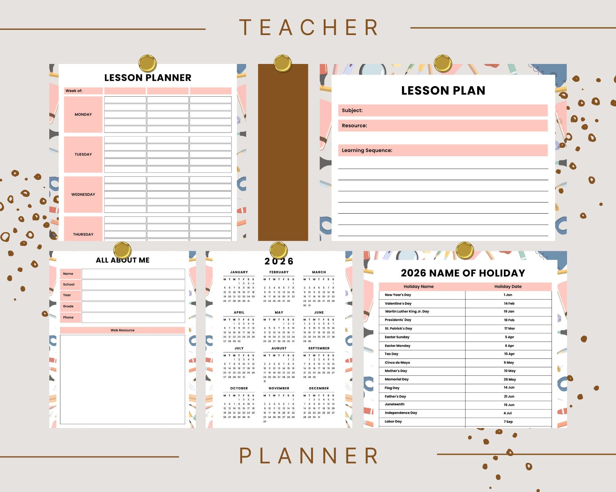 Editable Teacher Planner | Canva Template & PDF Lesson Organizer ...