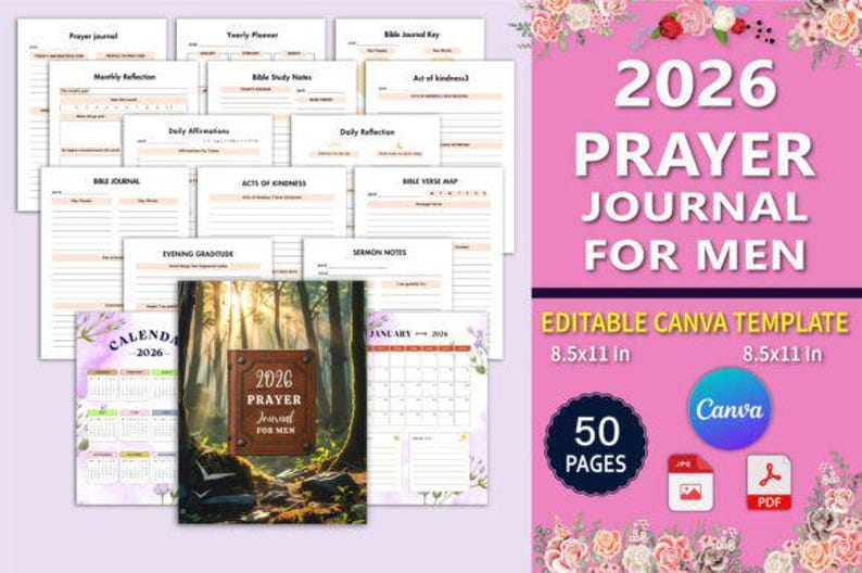2026 Prayer Journal for Men | Christian Planner, Daily Prayer & Bible ...