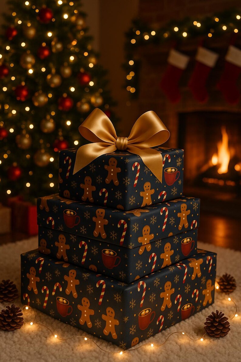 Gingerbread and Candy Cane Pattern Wrapping Paper | Holiday Cookie ...