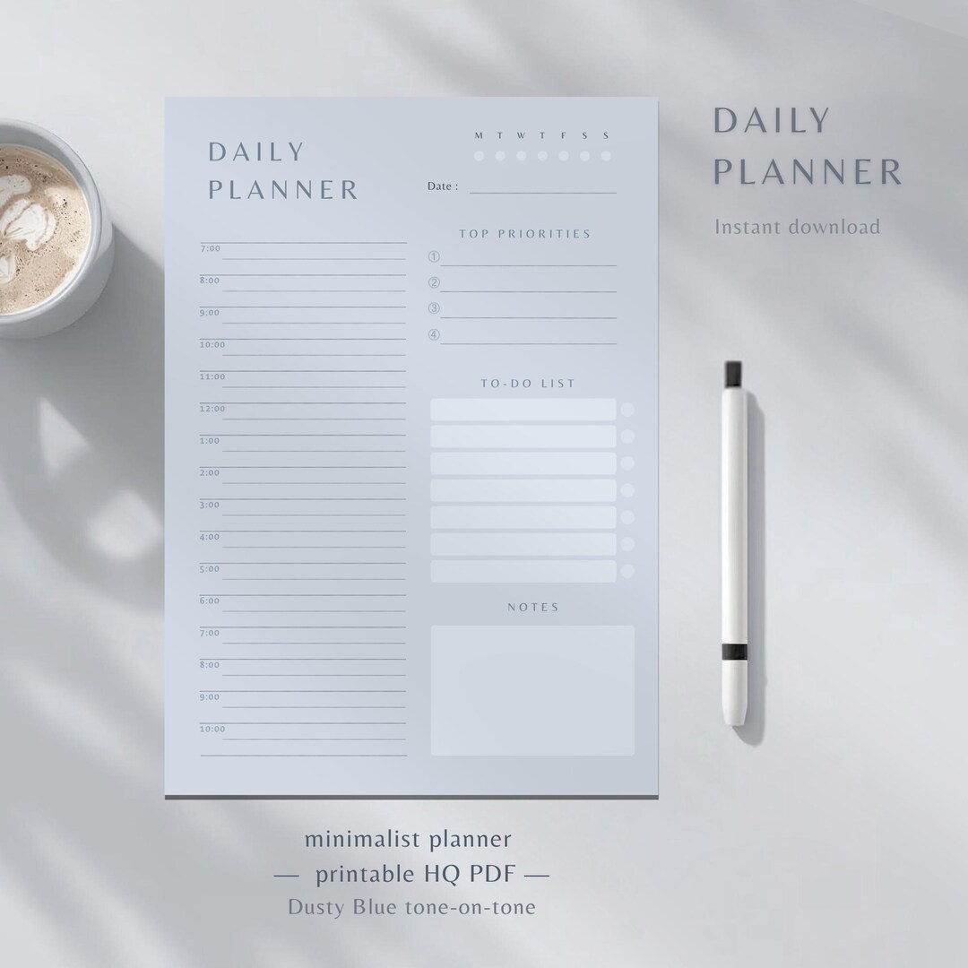 Dusty Blue Daily Planner Printable: Minimalist Design (A4 A5 Letter ...