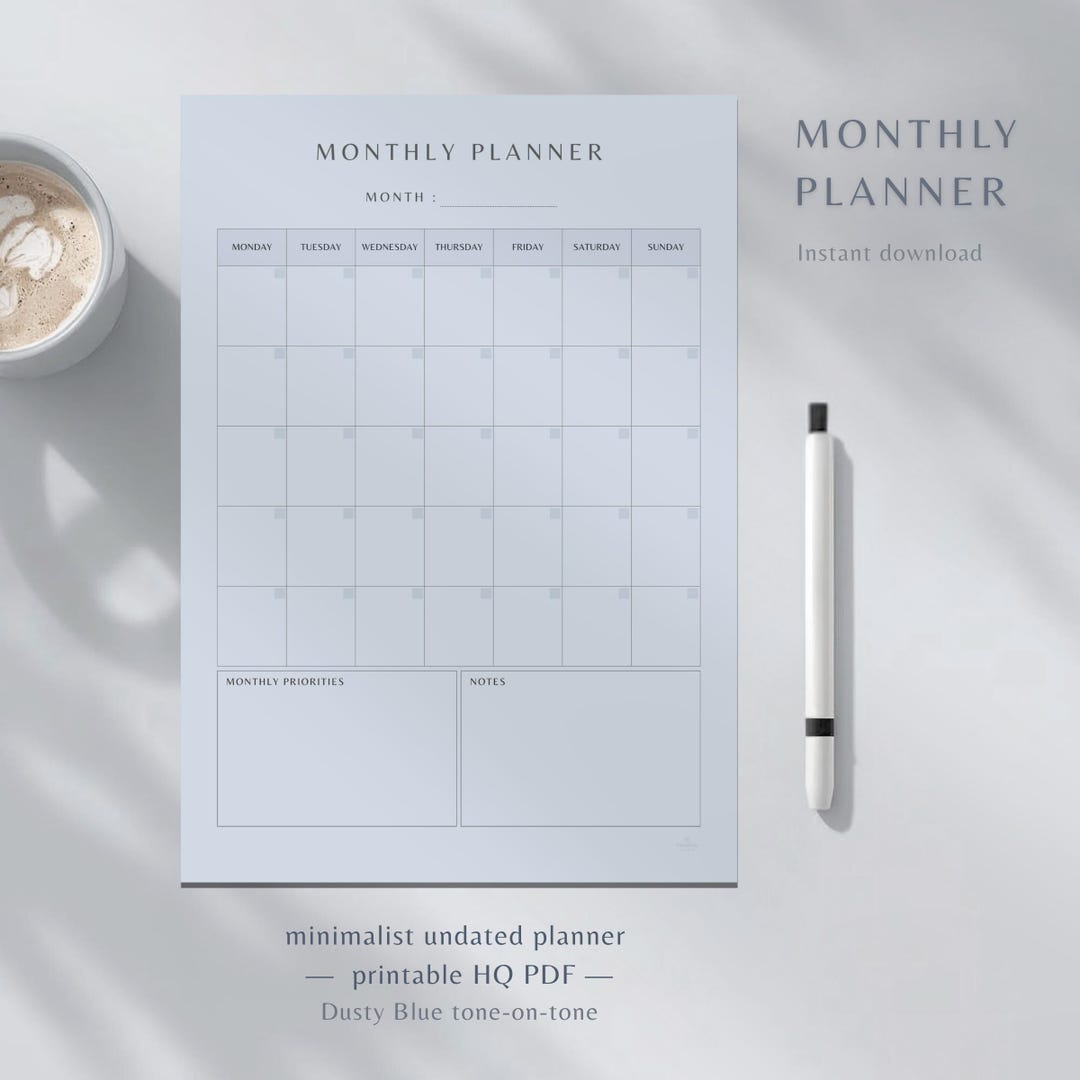 Dusty Blue Monthly Planner: Minimalist 5-week Layout (HQ PDF) - Etsy
