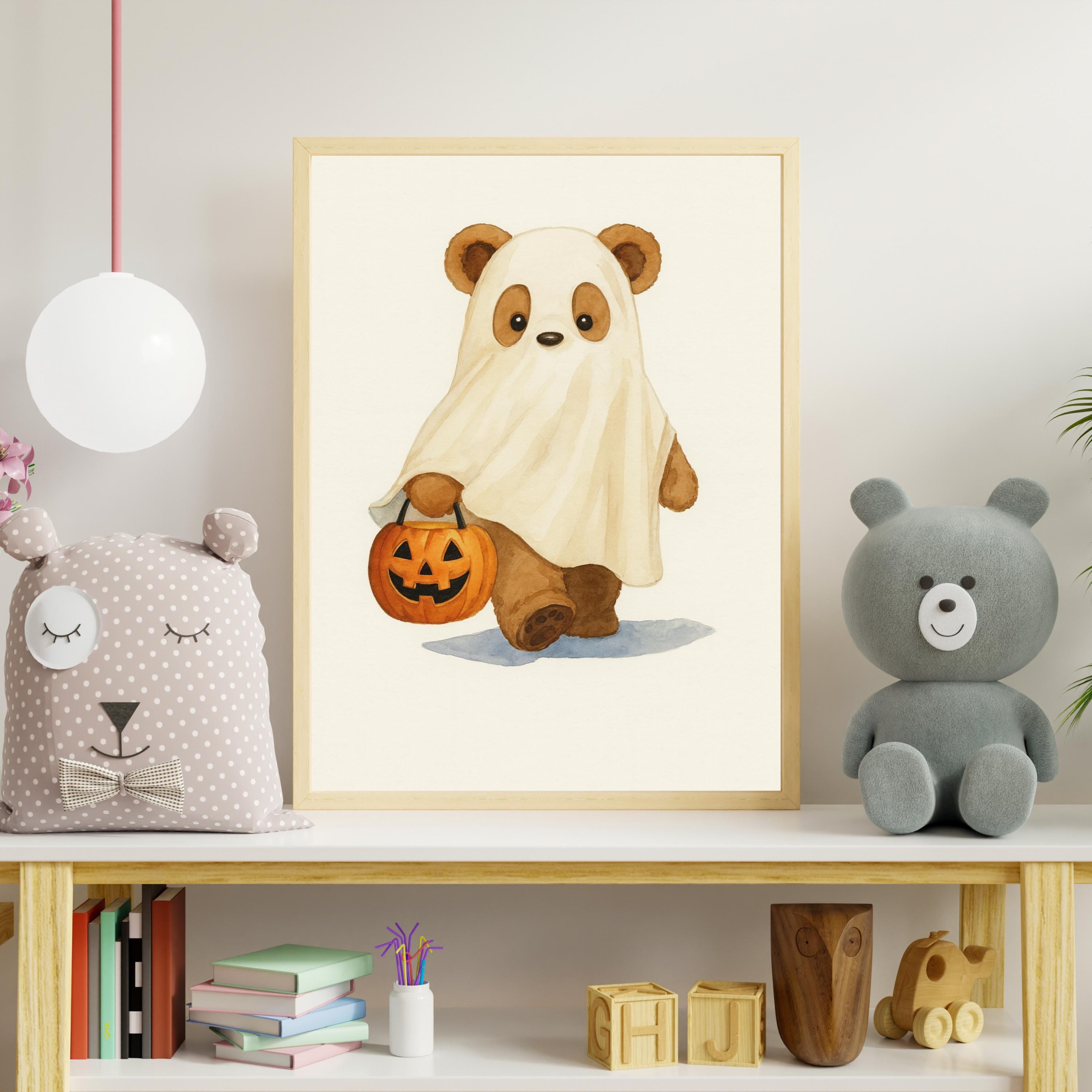 Ghost Teddy Bear Watercolor Art Print: Spooky Nursery Decor (digital ...