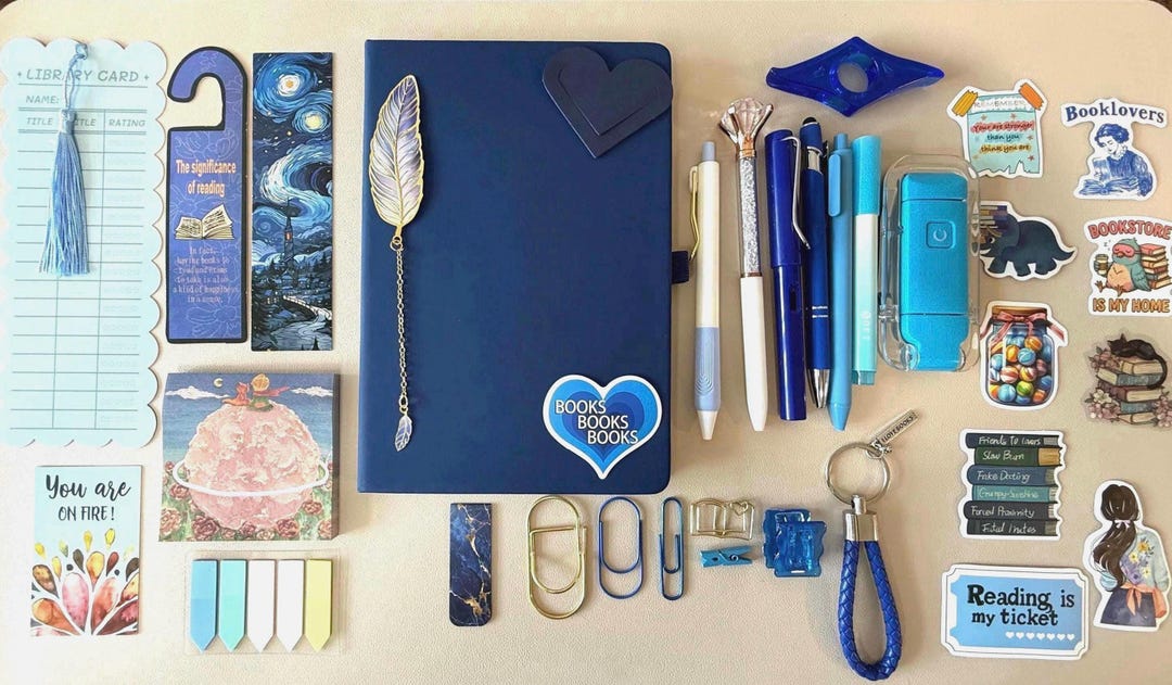 Navy Blue Bookish Stationery Box | Journal, Pens, Bookmark, Reading ...