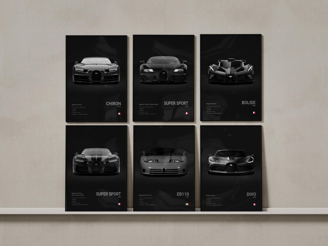 Bugatti Hypercar Poster Black | Chiron Super Sport Bolide Divo Wall Art ...
