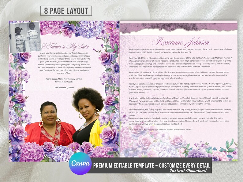 Funeral Program Template Canva | Memorial Service Program | Obituary ...