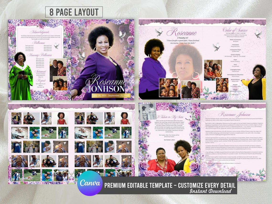 Funeral Program Template Canva | Memorial Service Program | Obituary ...