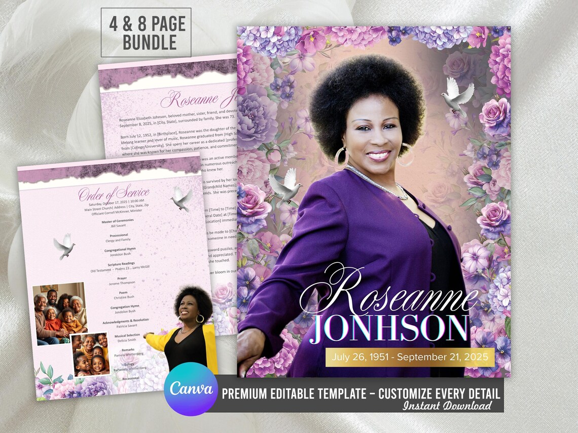 Funeral Program Template Canva | Memorial Service Program | Obituary ...