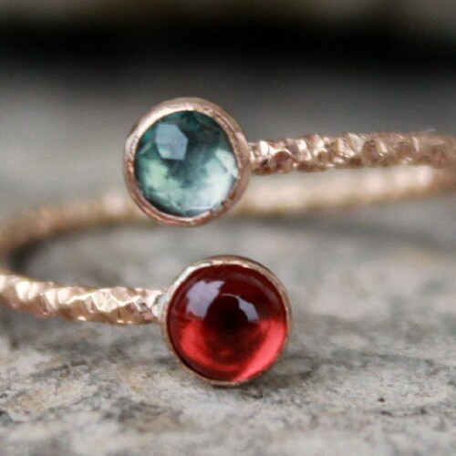 Dual Birthstone Ring. Two Stone Ring. Gemstone Couples Ring. - Etsy