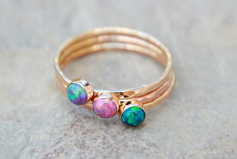 ROSE GOLD OPAL Stacking ring Opal ring Pink Gold Opal Ring | Etsy