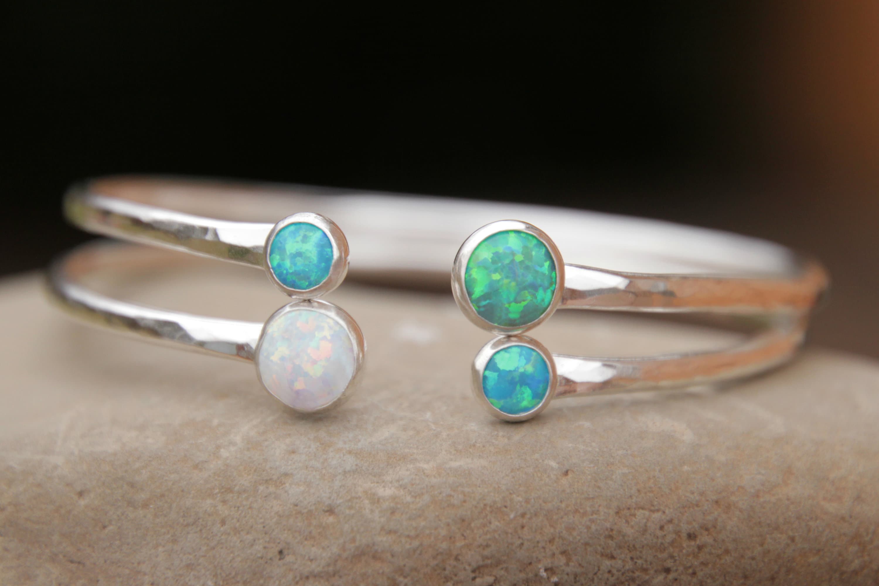OPAL BANGLE BRACELET - Opal Cuff Bracelet - Bangle Bracelet - Sterling ...