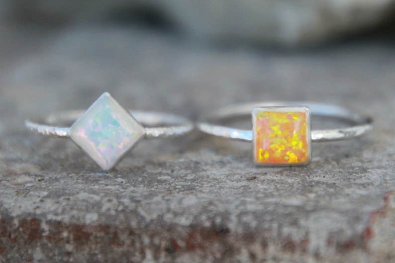 6mm Square Opal Stacking Ring Opal Ring STERLING SILVER - Etsy