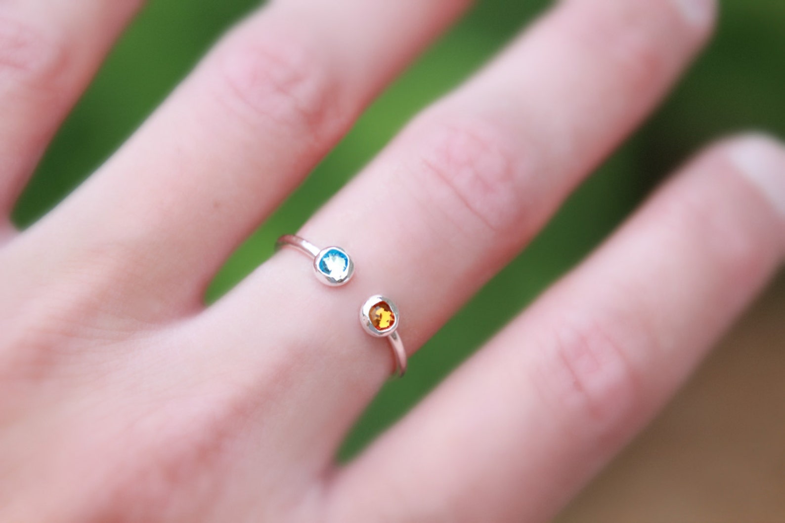 DUAL BIRTHSTONE RING Birthstone Ring Two - Etsy