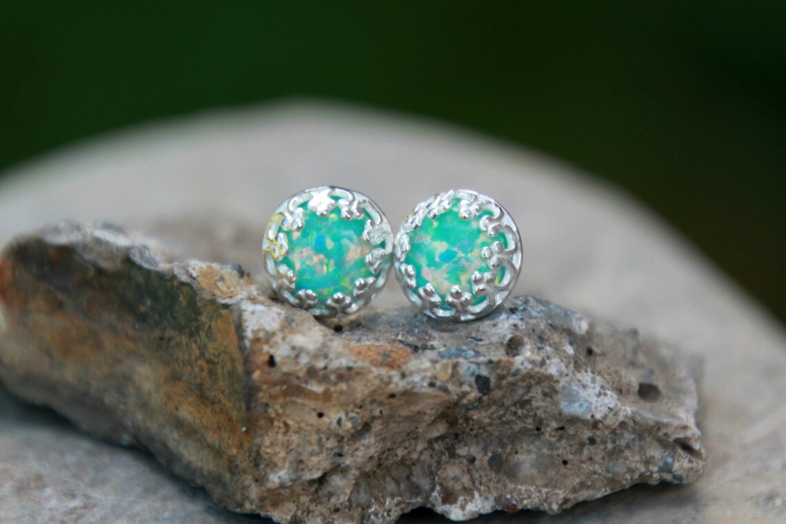 Fancy Opal STUD Earring Opal Earrings Gallery Bezel Opal - Etsy