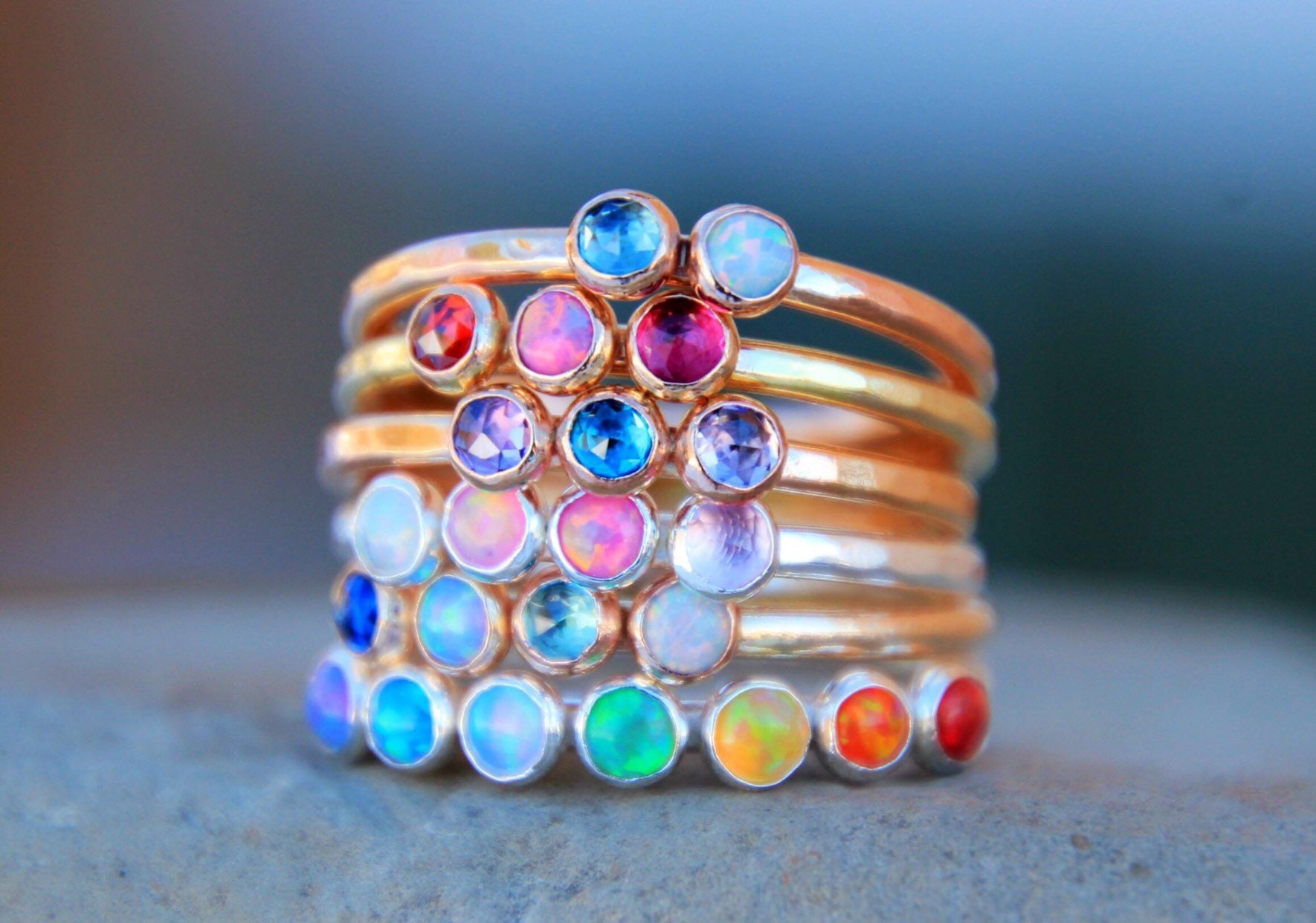 MULTI GEMSTONE RING Opal Ring Multi Birthstone Ring | Etsy
