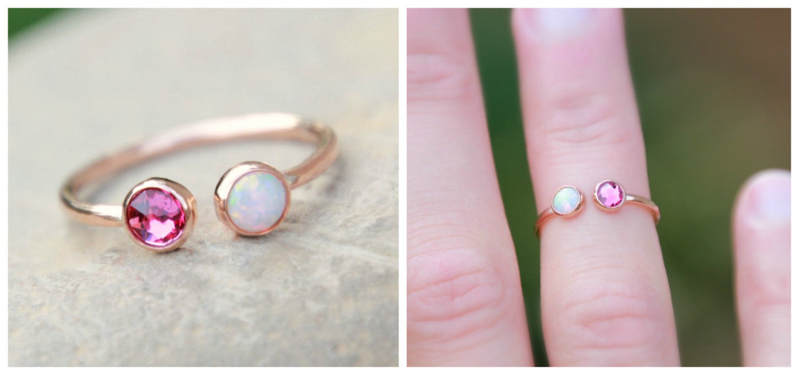 DUAL BIRTHSTONE RING Rose Gold Dual Gemstone Ring Silver - Etsy