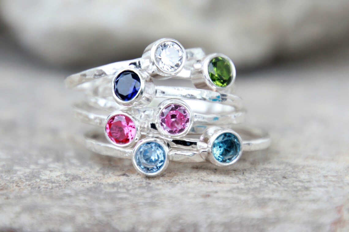Gemstone Stacking Ring-sterling Silver Gemstone Stacking Ring - Etsy