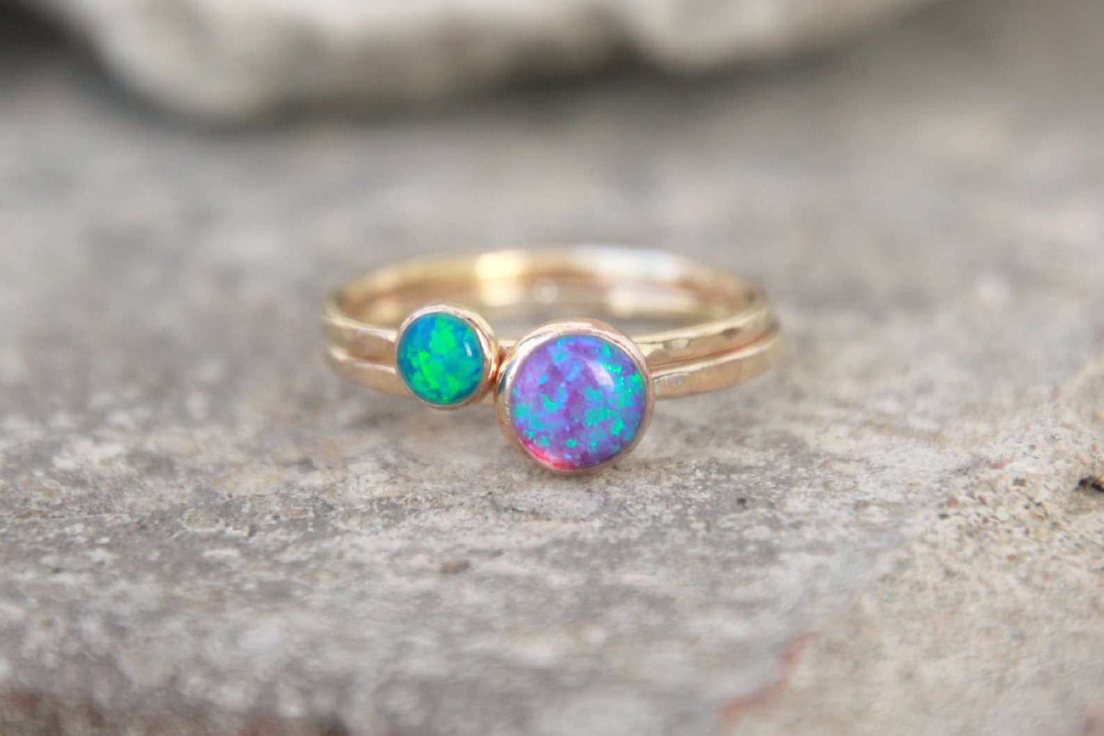 Gold OPAL RING SET 8mm and 6mm opal ring Opal Stacking Ring | Etsy