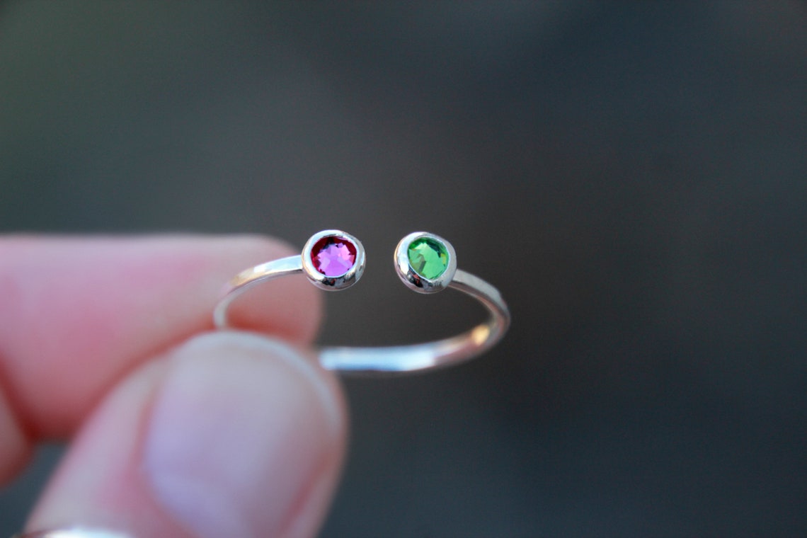 DUAL BIRTHSTONE RING Birthstone Ring Two - Etsy
