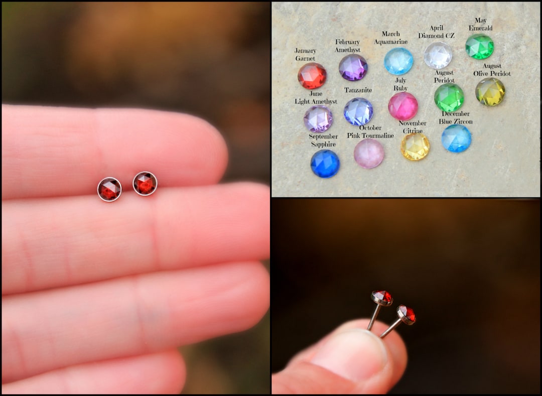 BIRTHSTONE STUD EARRINGS ~ Titanium Birthstone Earrings ~ Dainty ...
