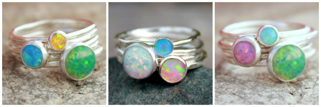Opal Ring Set -STERLING Silver Opal Stacking Ring-stacking Ring - OPAL ...