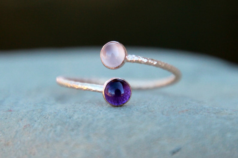 ROSE GOLD DUAL Birthstone Ring. Two Stone Ring. Gemstone Couples Ring ...