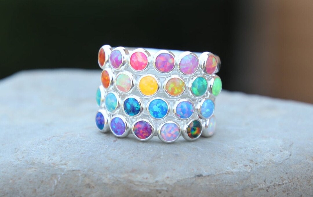 Eternity Opal Band - Multi Gemstone Ring - Multi Stone Ring - Opal ...