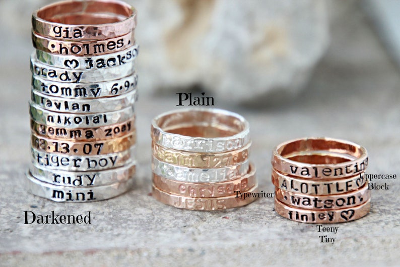 Hand Stamped Stacking Rings Name Ring Stackable Rings | Etsy