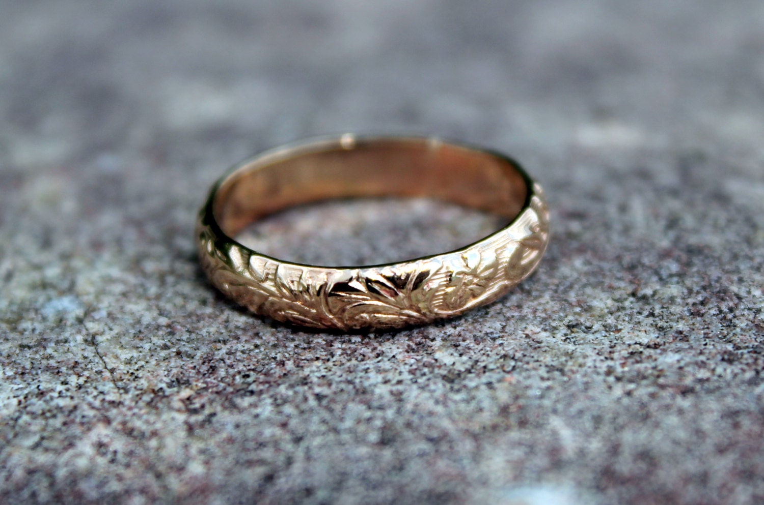 14K Gold Flower Pattern Band Floral Stack Ring Floral Ring - Etsy