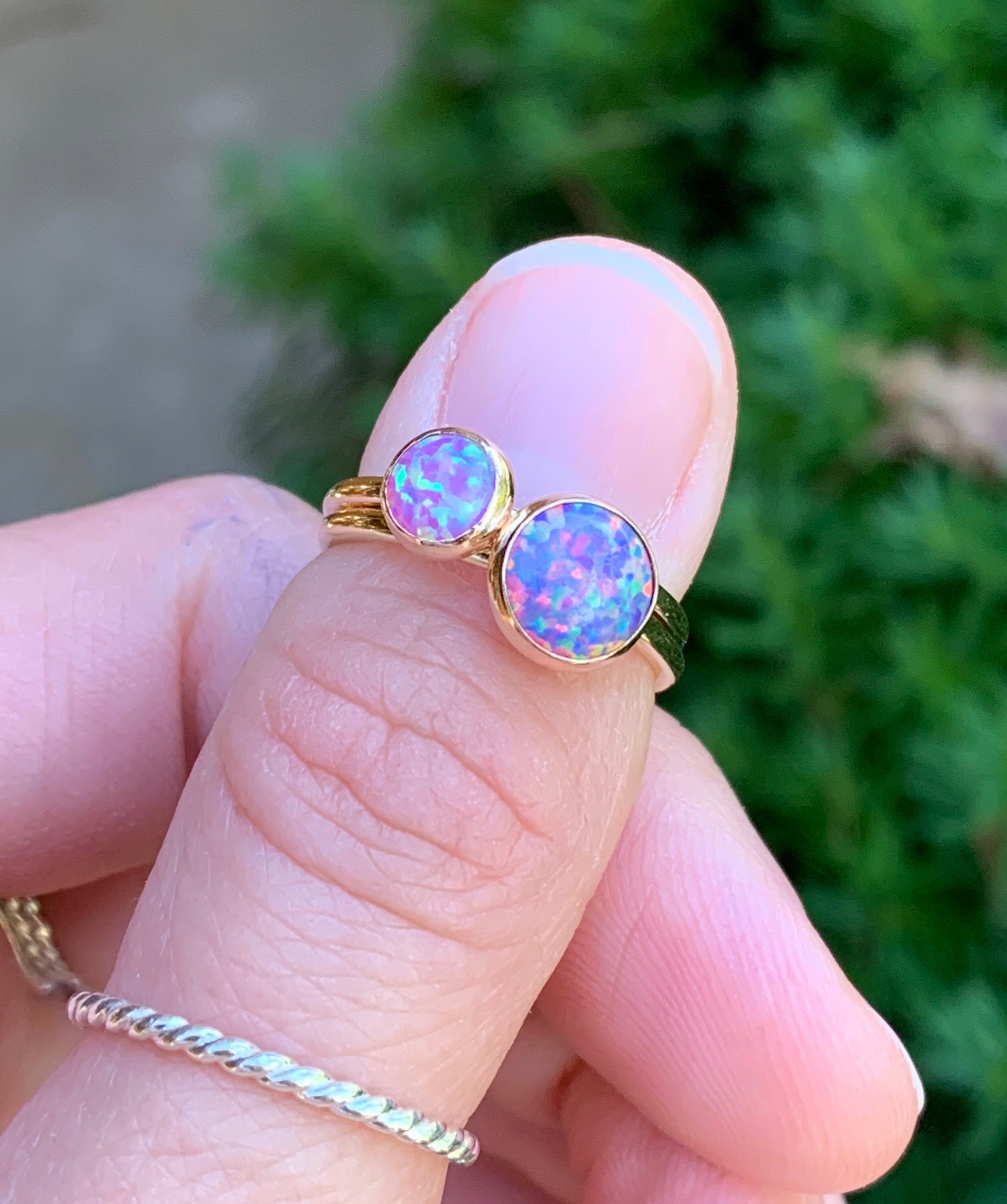 Gold OPAL RING SET 8mm and 6mm Opal Ring opal Stacking Ring - Etsy