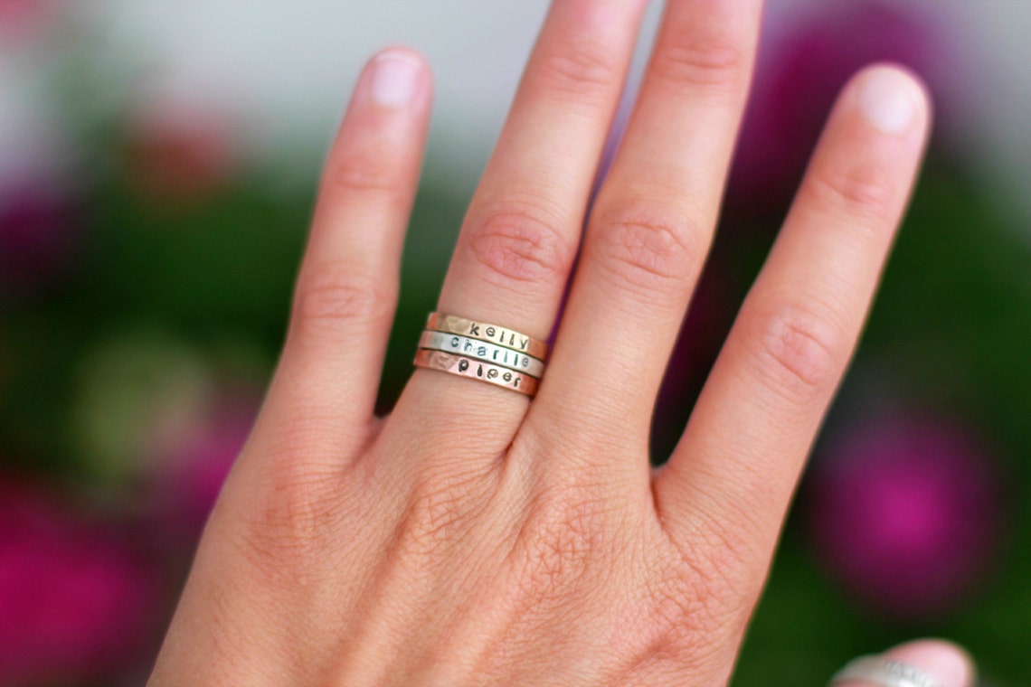 Hand Stamped Stacking Rings Name Ring Stackable Rings | Etsy