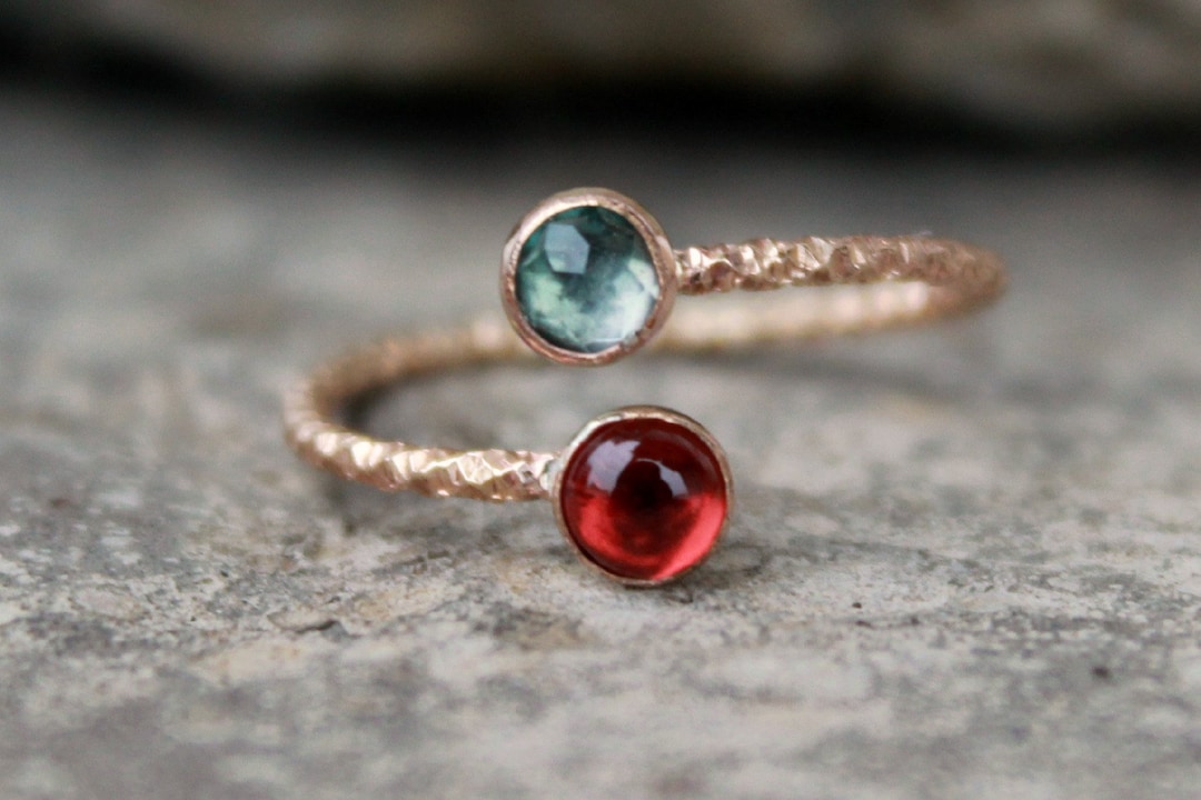 Dual Birthstone Ring. Two Stone Ring. Gemstone Couples Ring. Gold ...