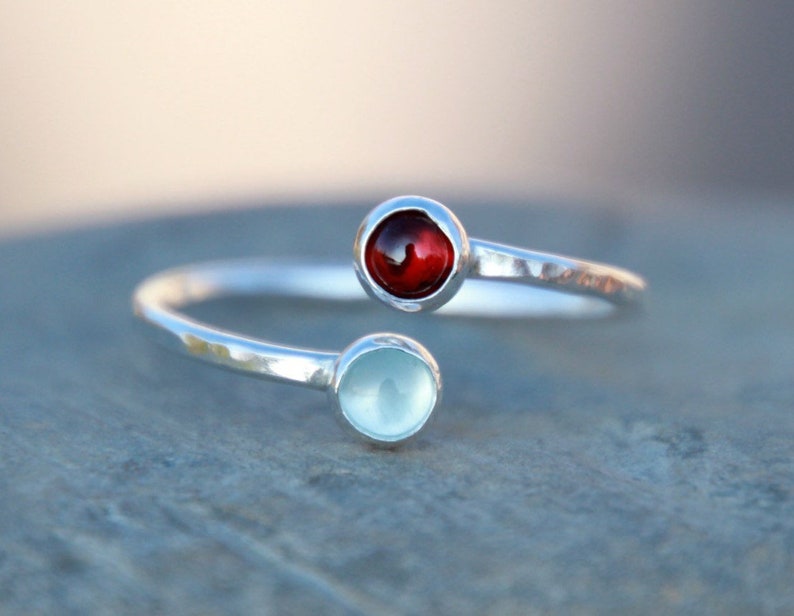 Dual Birthstone Ring. Two Stone Ring. Gemstone Couples Ring. - Etsy