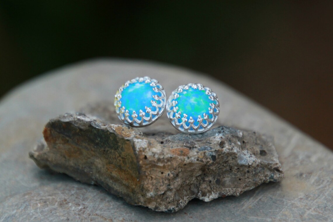 Fancy Opal STUD Earring Opal Earrings Gallery Bezel Opal - Etsy