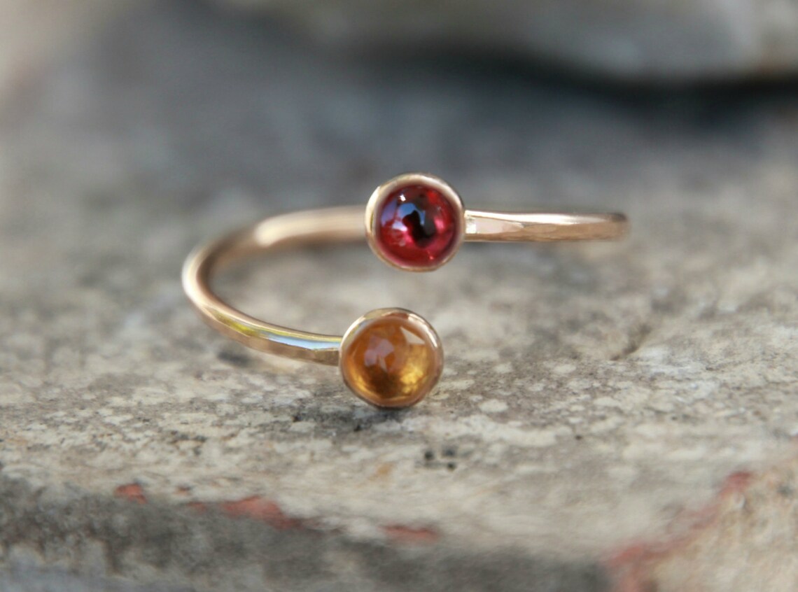 Dual Birthstone Ring. Two Stone Ring. Gemstone Couples Ring . - Etsy