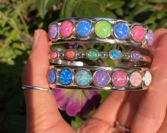 OPAL CUFF BRACELET - Choose Your Own Opals - Opal Bracelet - Choose Your Opal - October Jewelry ...