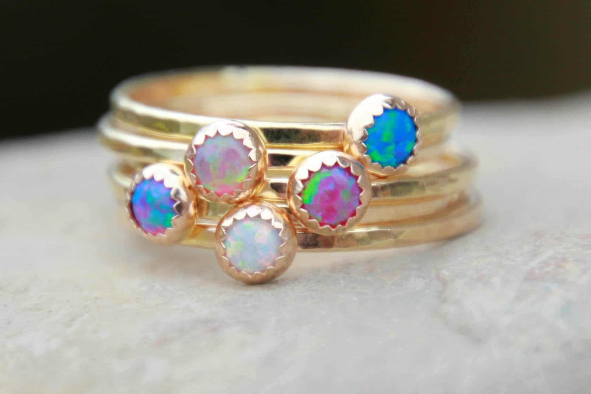 GOLD OPAL Stacking RING - Gemstone Stacking Ring - Thin Gemstone Rings ...