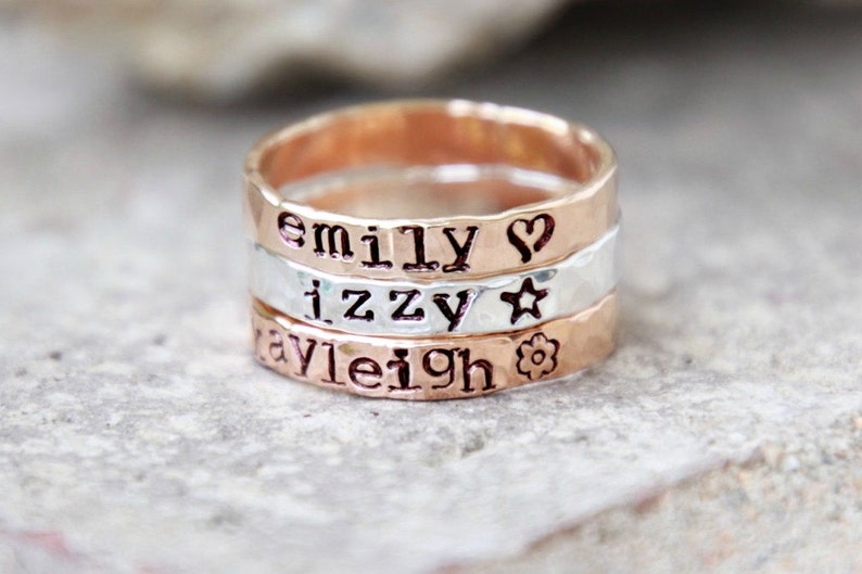 Hand Stamped Stacking Rings Name Ring Stackable Rings | Etsy