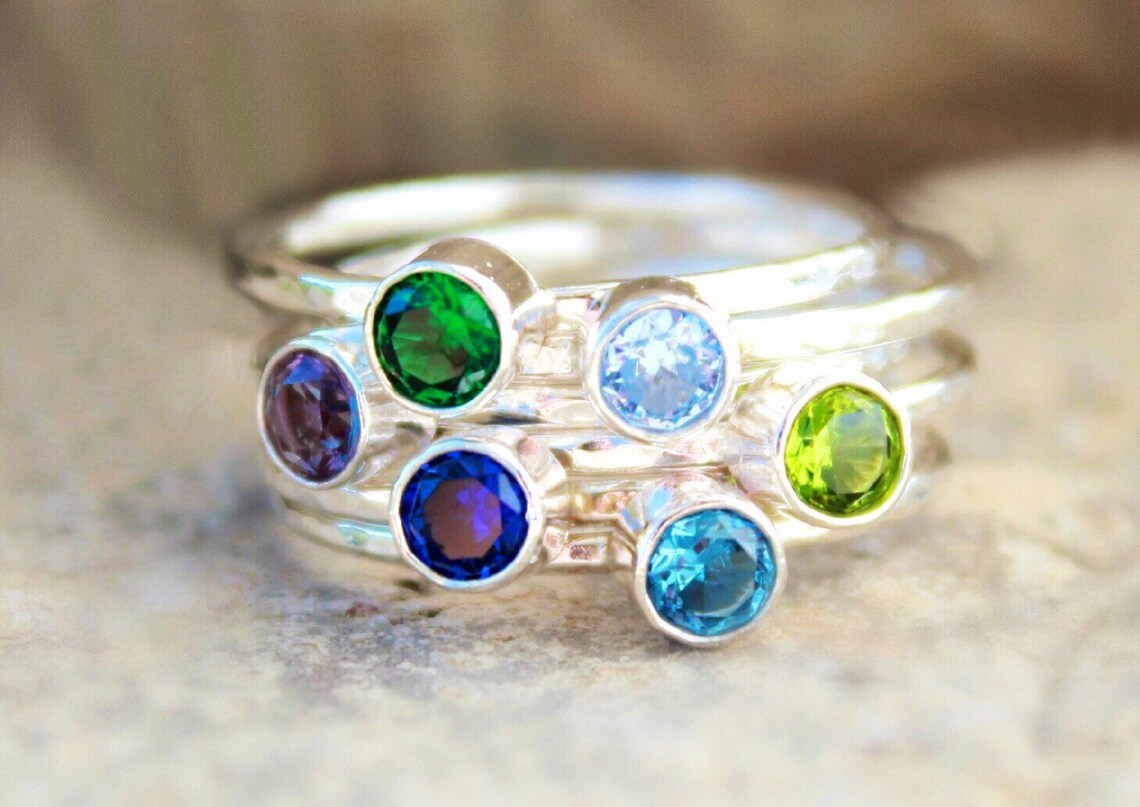 Gemstone Stacking Ring-sterling Silver Gemstone Stacking Ring - Etsy