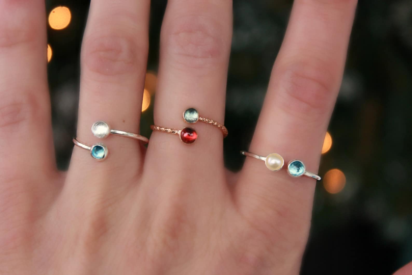 Dual Birthstone Ring. Two Stone Ring. Gemstone Couples Ring. - Etsy