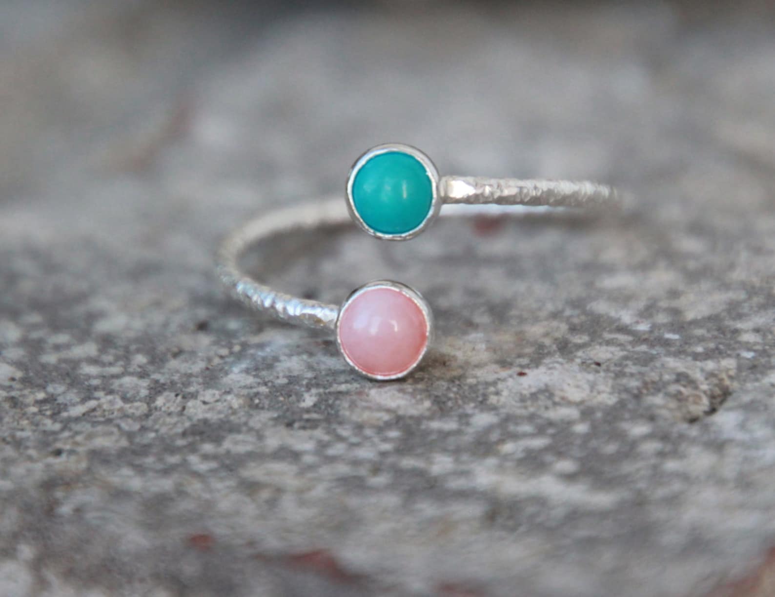 Dual Birthstone Ring. Two Stone Ring. Gemstone Couples Ring. - Etsy