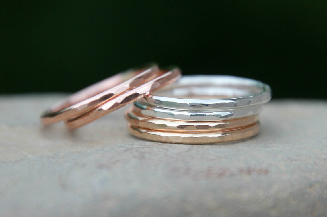 THICK STACKING RINGS Rose Gold Gold and Sterling Silver | Etsy