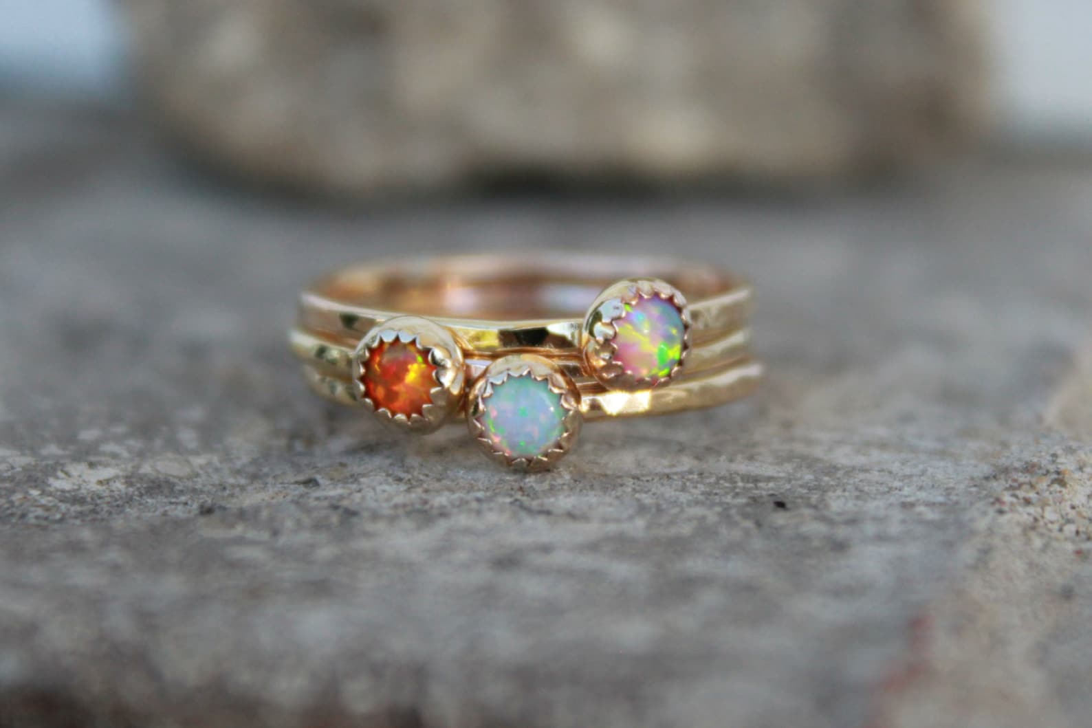 GOLD OPAL Stacking RING - Gemstone Stacking Ring - Thin Gemstone Rings ...