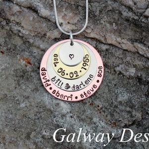 4 Disc Stacked Mixed Metal Hand Stamped Necklace - Etsy