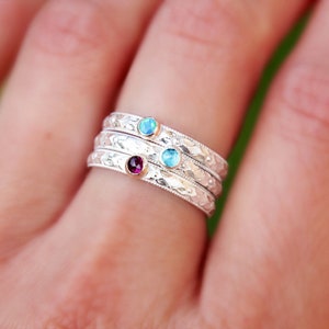 TINY GEMSTONE STACK Ring- Layering Opal Ring - Stacking Ring - Gold and Silver Ring - Dainty ...
