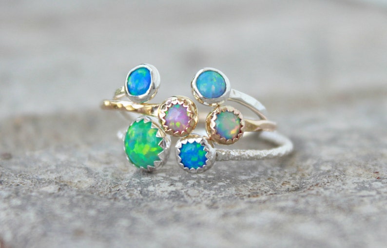 GLITTER ADJUSTABLE OPAL Stacking Ring Opal Ring Sterling - Etsy
