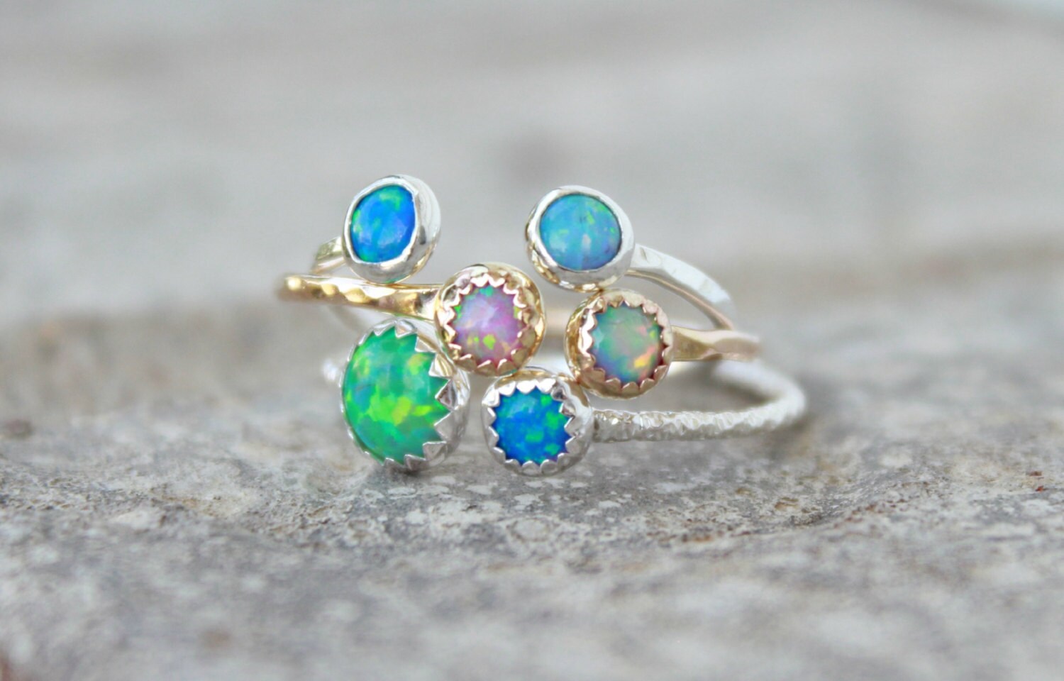 GLITTER ADJUSTABLE OPAL Stacking Ring Opal Ring Sterling - Etsy