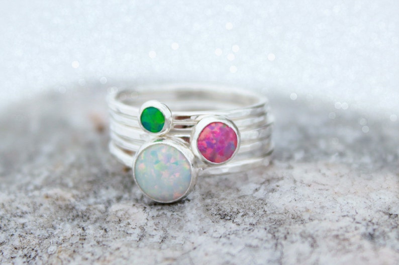 Opal Ring Set STERLING Silver Opal Stacking Ring-stacking | Etsy