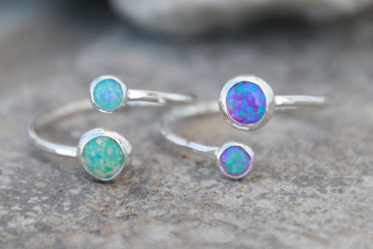 6mm and 4mm ADJUSTABLE OPAL Stacking Ring ~ Opal Ring - Sterling Silver ...