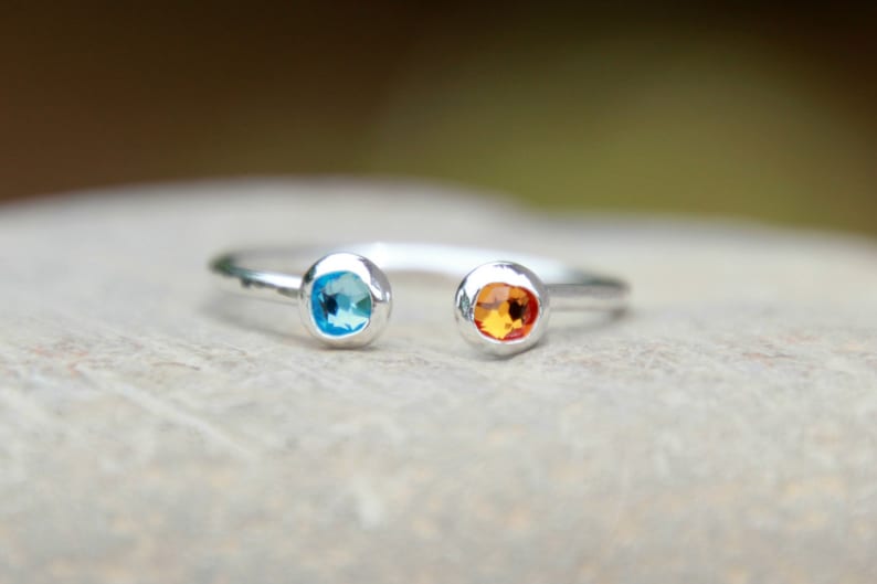DUAL BIRTHSTONE RING Birthstone Ring Two - Etsy